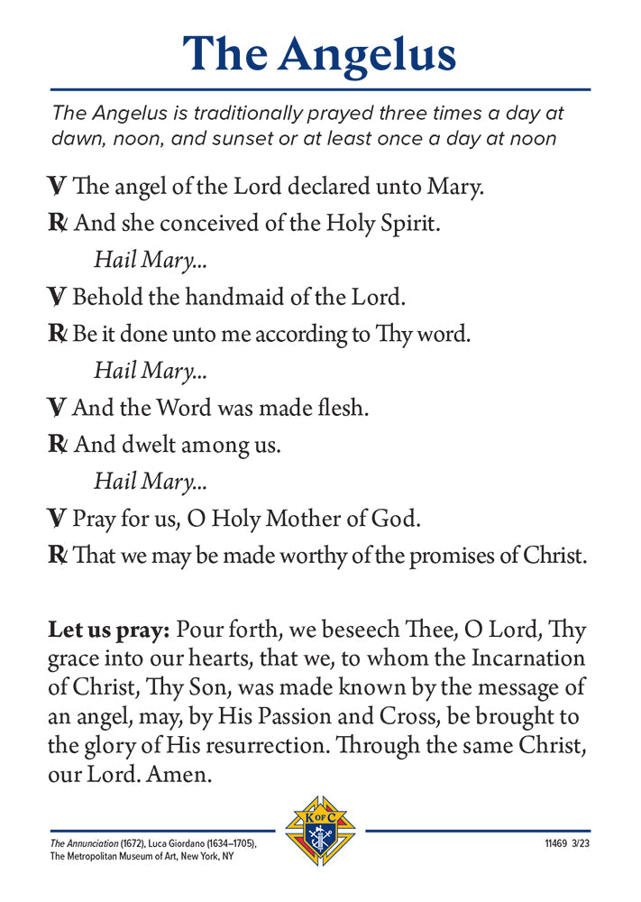 Printable Catholic Prayers Angelus The Angelus Prayer Card | Sunday