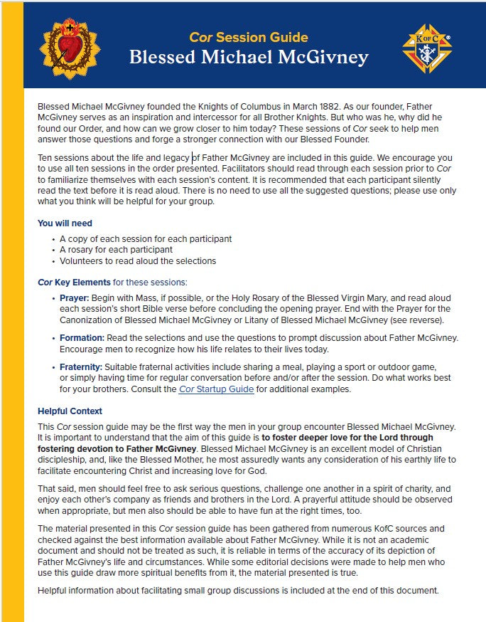 McGivney Cor Session Guide – Shop Catholic Info